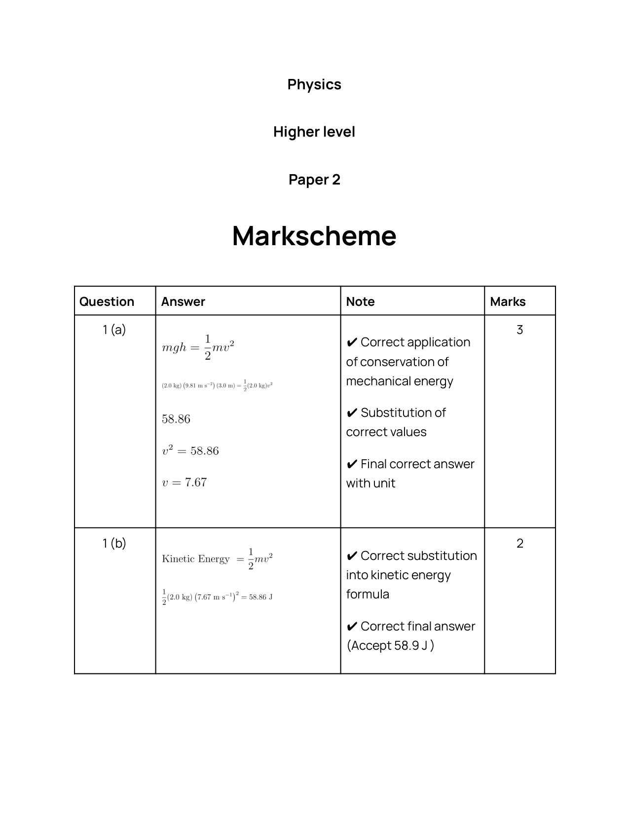 Mock Paper Set 1: Physics HL Paper 2 Markscheme | RevisionDojo
