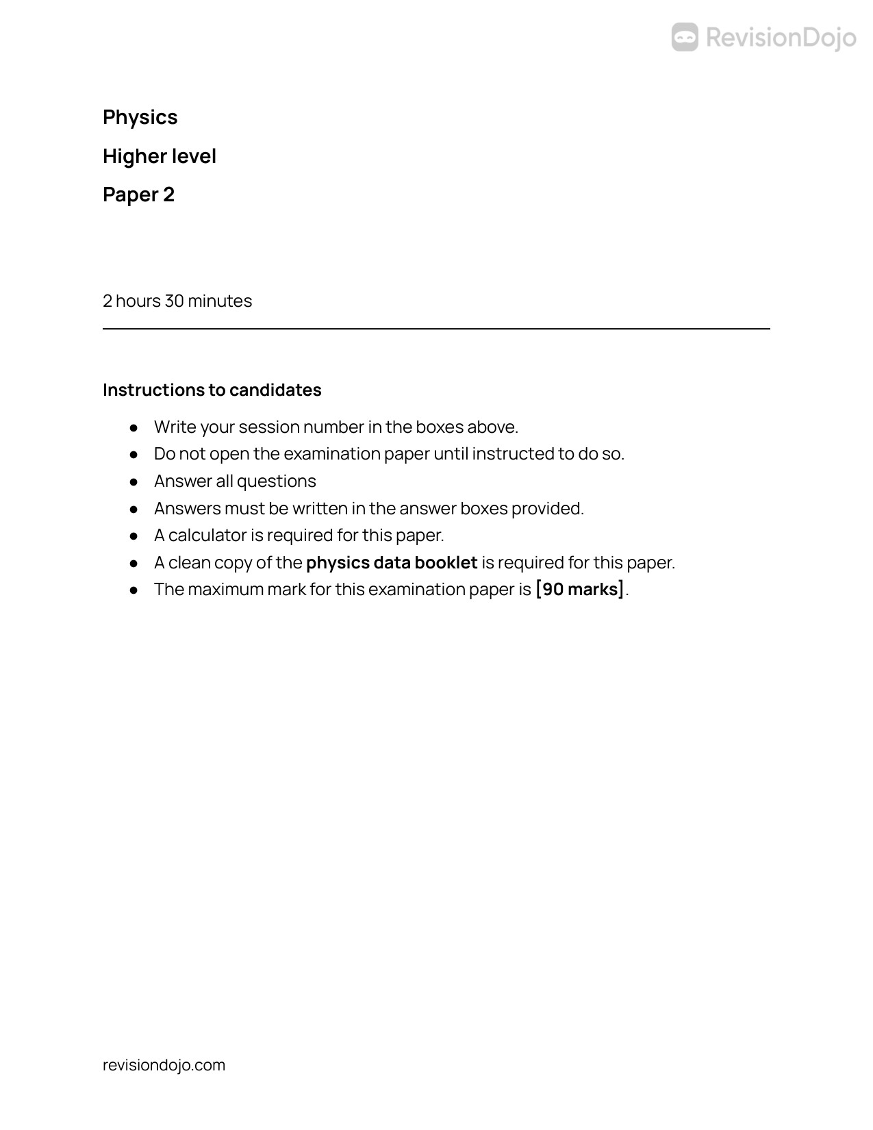 Mock Paper Set 2: Physics Paper 2 HL | RevisionDojo