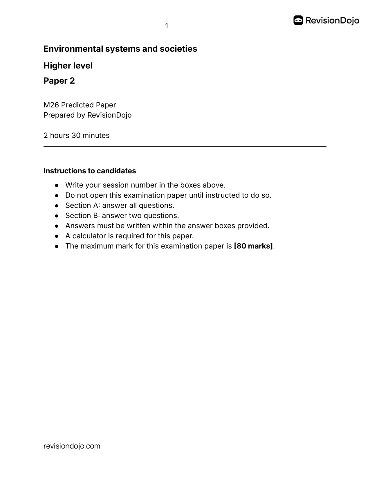 M26 Environmental systems and societies Predicted Paper 2 HL | RevisionDojo