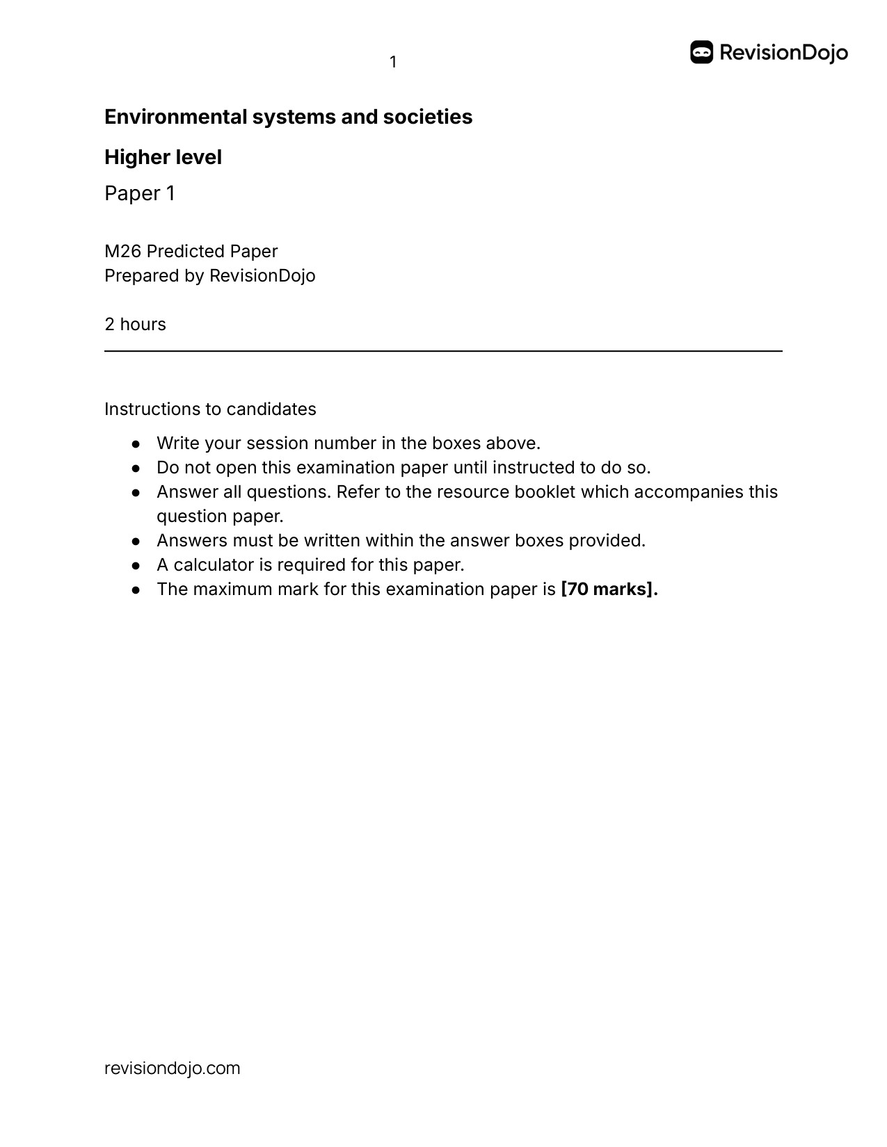 M26 Environmental systems and societies Predicted Paper 1 HL | RevisionDojo